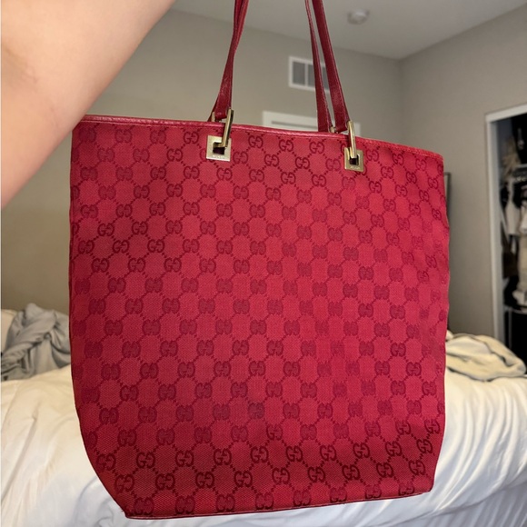 Gucci | Bags | Gucci Red Signature Canvas Tote | Poshmark